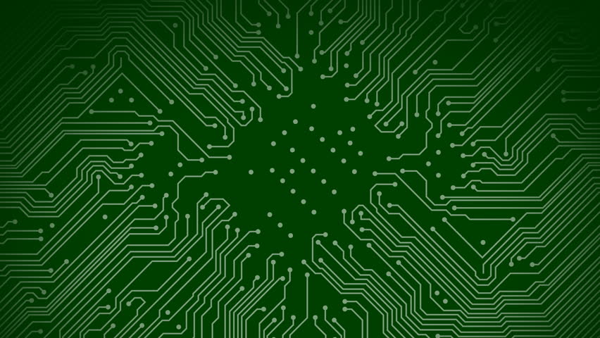 Green Circuit Board Providing Signals Computer Generated Seamless Loop