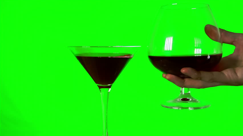 Clink Glass Of Wine With A Wine Glass On The Green Screen Background Stock Footage Video
