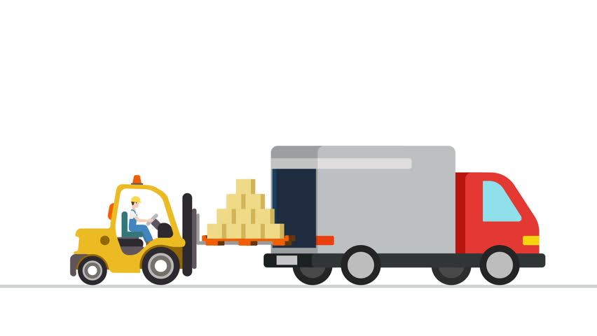 Forklift Loader Load Boxes Into A Truck Animation. Flat Design Looped ...
