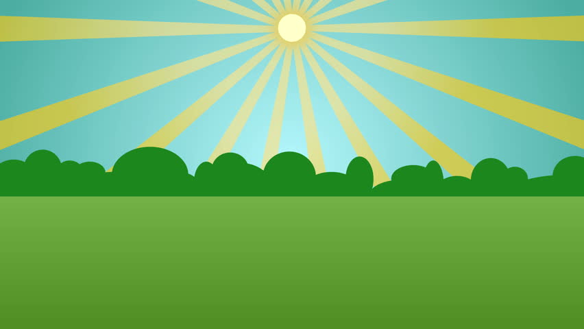 Cartoon Sun Light Over Blue Sky With Clouds Background, Nice Sunburst ...