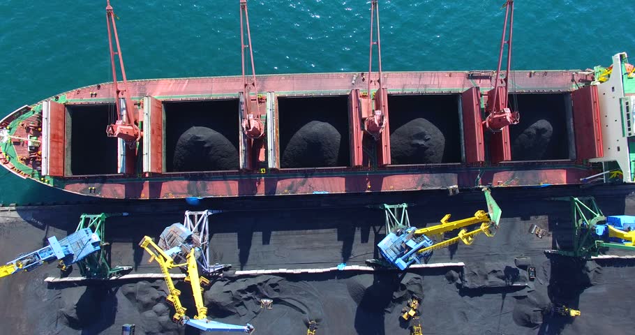 Flying Above The Place Where The Coal Is Being Loaded Into Bulk Cargo ...