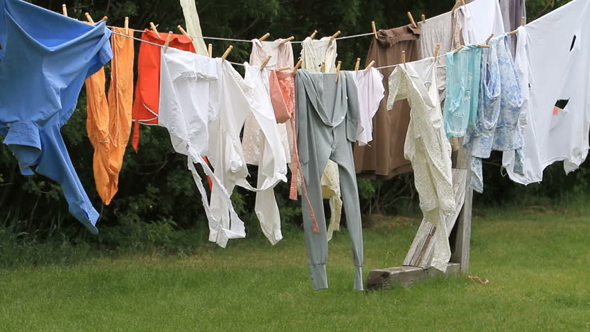 Laundry Blowing In The Wind On An Old Fashion Clothes Line. Old Antique ...