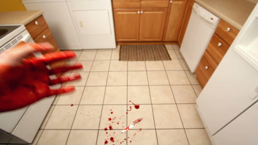 Cleaning Blood From Kitchen Tile With Knife Laying Stock Footage Video ...