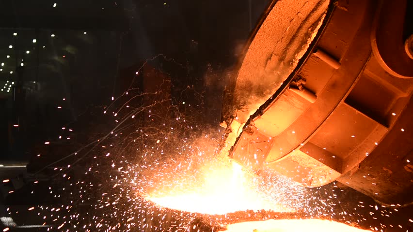 Foundry, Molten Metal Poured From Ladle For Casting/Molten Steel ...