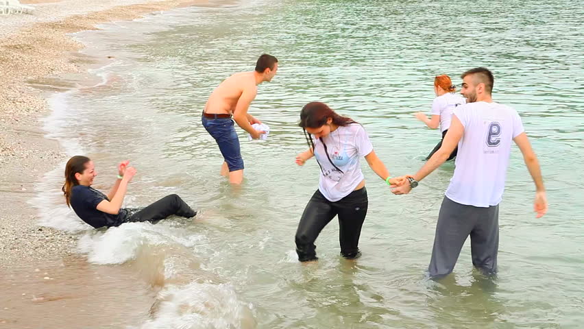 MONTENEGRO - BUDVA, MAY 2016 - Young People Are Bathing In The Sea With ...