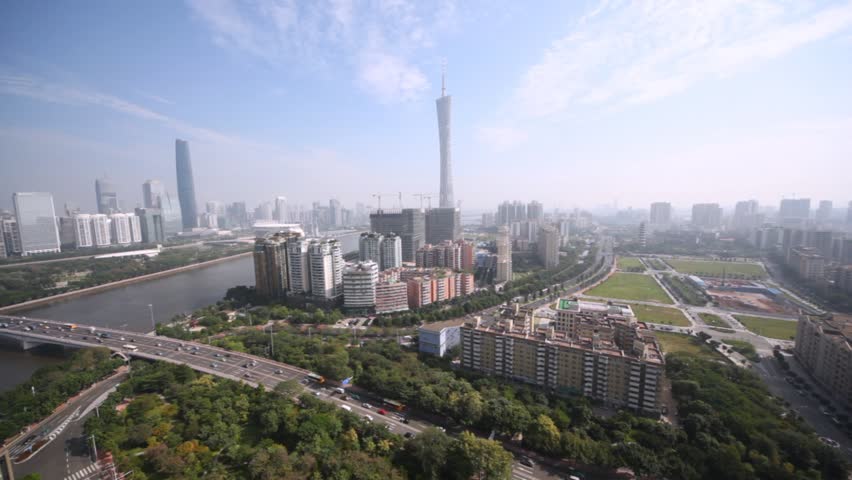 Panorama Of Guangzhou In A Sunny Morning Aerial View Stock Footage ...