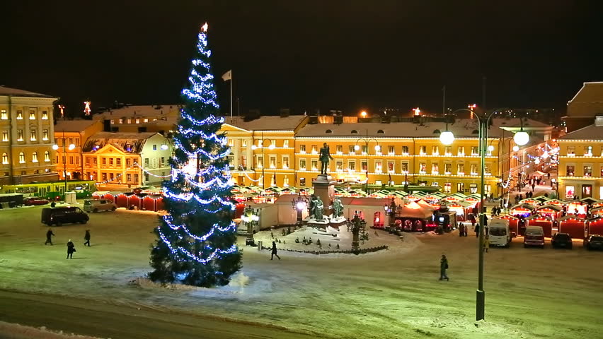 Christmas Tree And Holiday Market At Senate Square In Helsinki, Finland ...