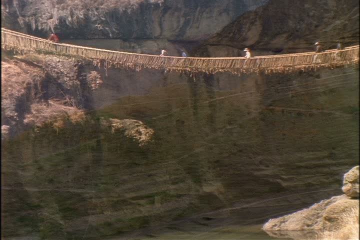 WS Of Rope Suspension Bridge Over River Gorge Near Machu Picchu, Peru ...