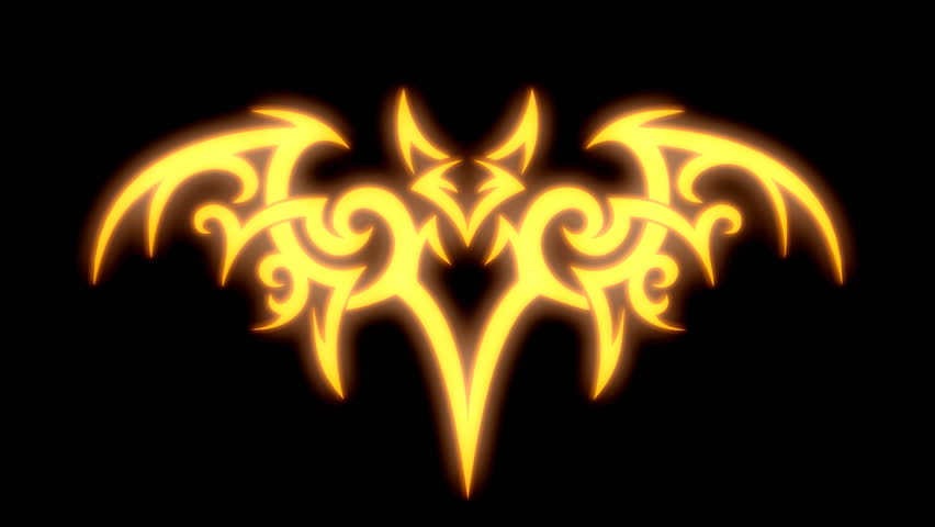 Fiery Bat Shape. A Stylized Bat Shape Bursts Into Flames. Stock Footage ...