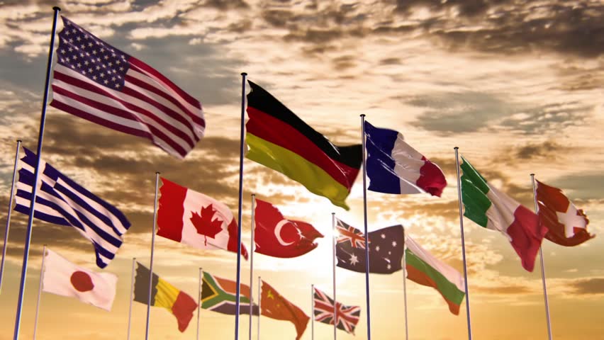 Flags Of Different Nations, HQ Animated On An Epic Background Stock ...
