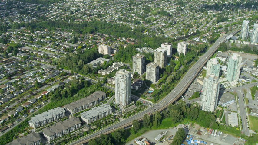 Aerial View Trans Canada Highway Passing Residential Suburbs, Vancouver ...