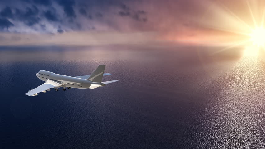 Flying Airplane With Sunset Over Blue Ocean Stock Footage Video 638122 ...