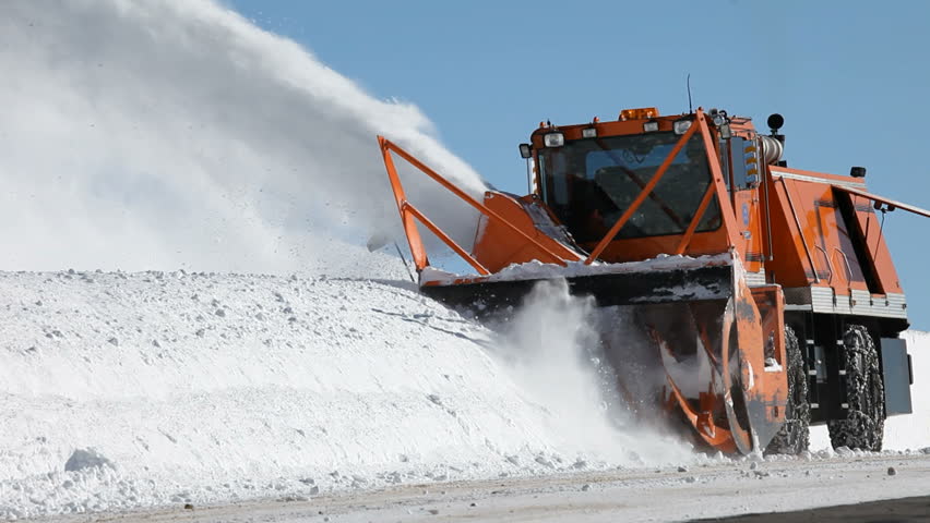 Snow Blower Truck On High Elevation Mountain Road Removing Snow. Large ...