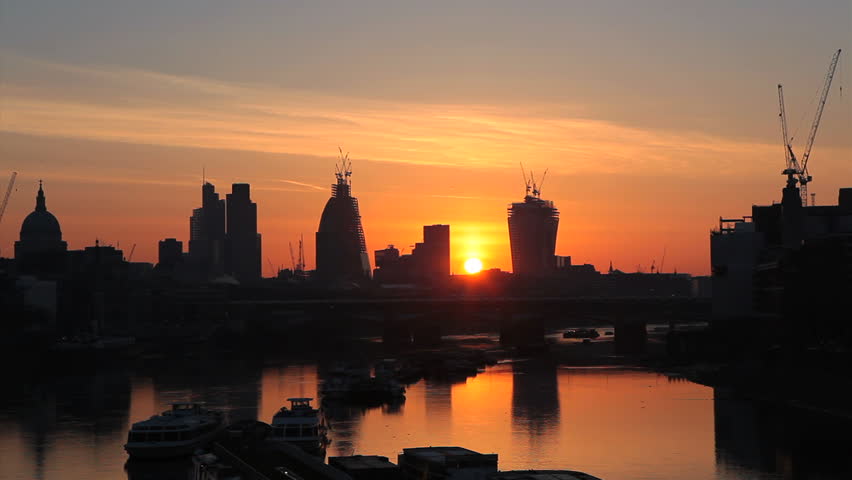 City Of London Skyline At Morning. Sun Rising. Colorful Sky. Sunrise Or ...