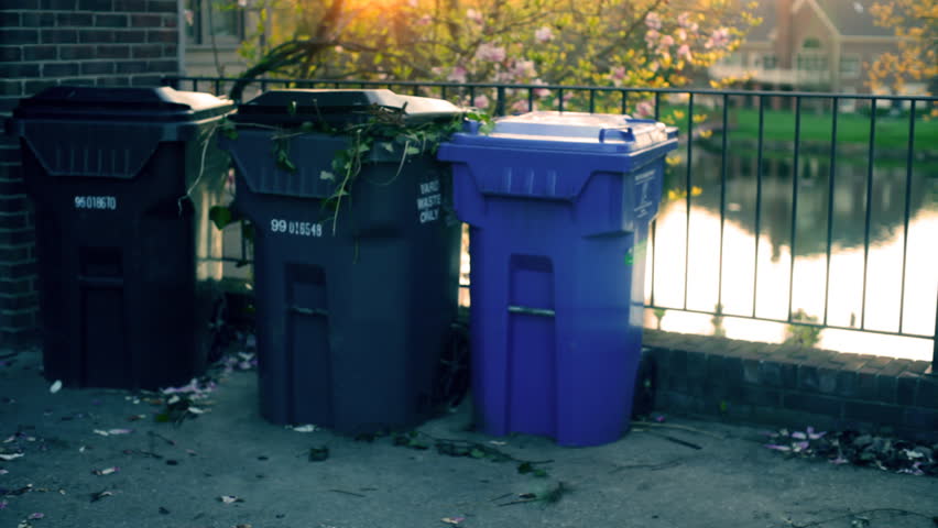 Green Recycling Bins Sit On The Curb In A Suburban Area. Toronto ...