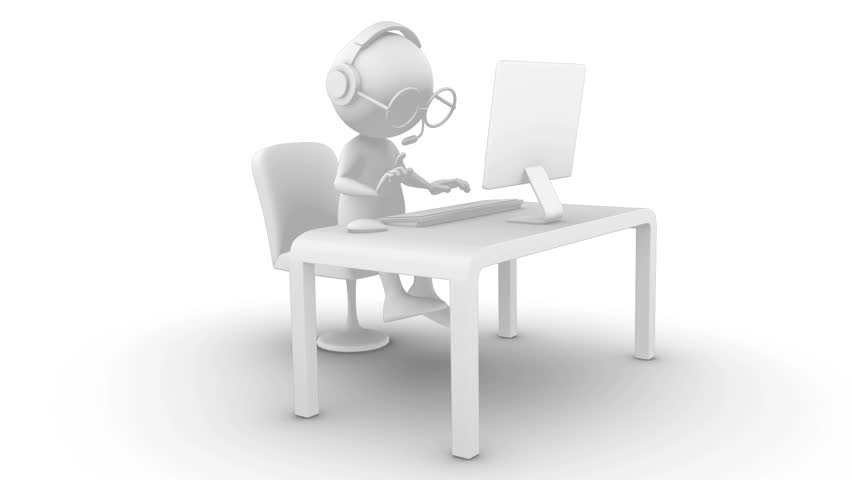 3d White Character Typing On Computer. Isolated On White, Seamless ...