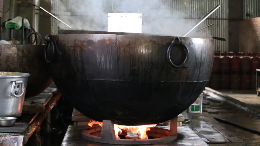 Black Big Pot On Fire At A Soup Kitchen In The Golden Temple In ...