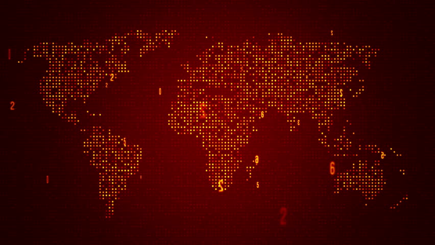 Digital Red World Map Loop. Five Colors In Portfolio. Stock Footage ...