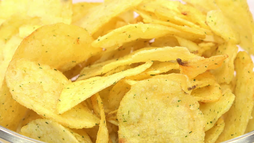 Rotating Potato Chips, Macro View Food Background Stock Footage Video ...