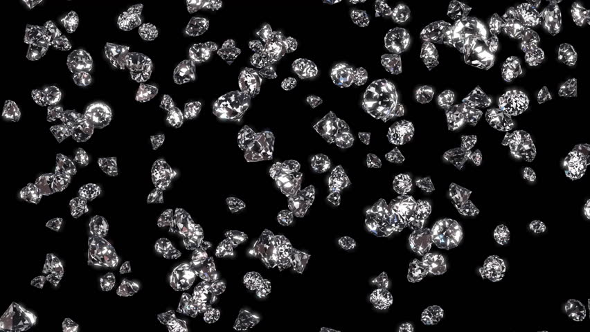 Falling Diamonds - 3d animation with alpha matte - HD stock video clip