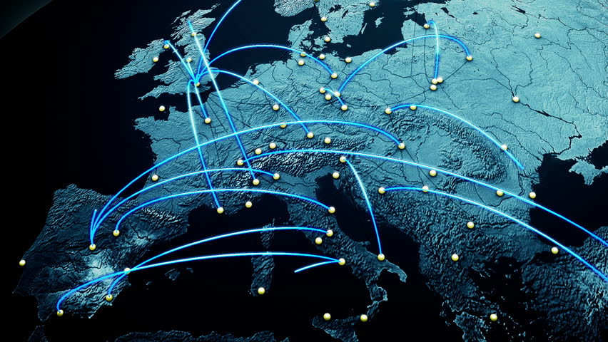 Network Connections Over Europe 3D Animation Illustrating Business ...
